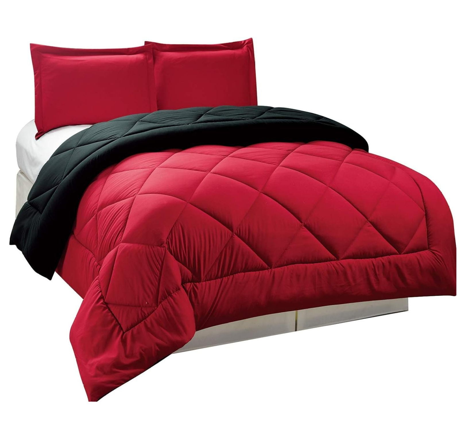 KriKac 3pc Down Alternative, Reversible Comforter Set Red and Black ...