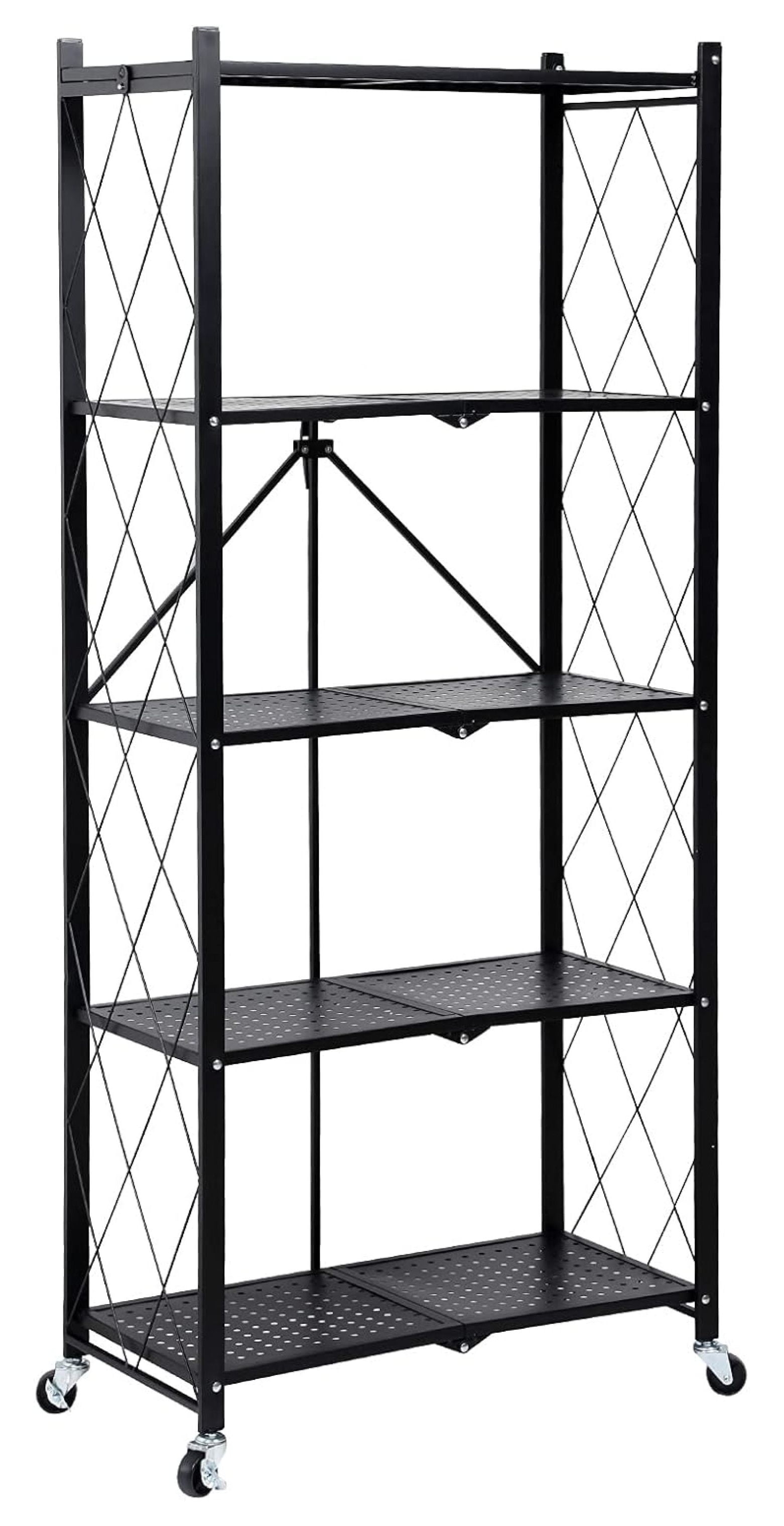 KriKac 5-Tier Heavy Duty Foldable Metal Rack Storage Shelving Unit with ...