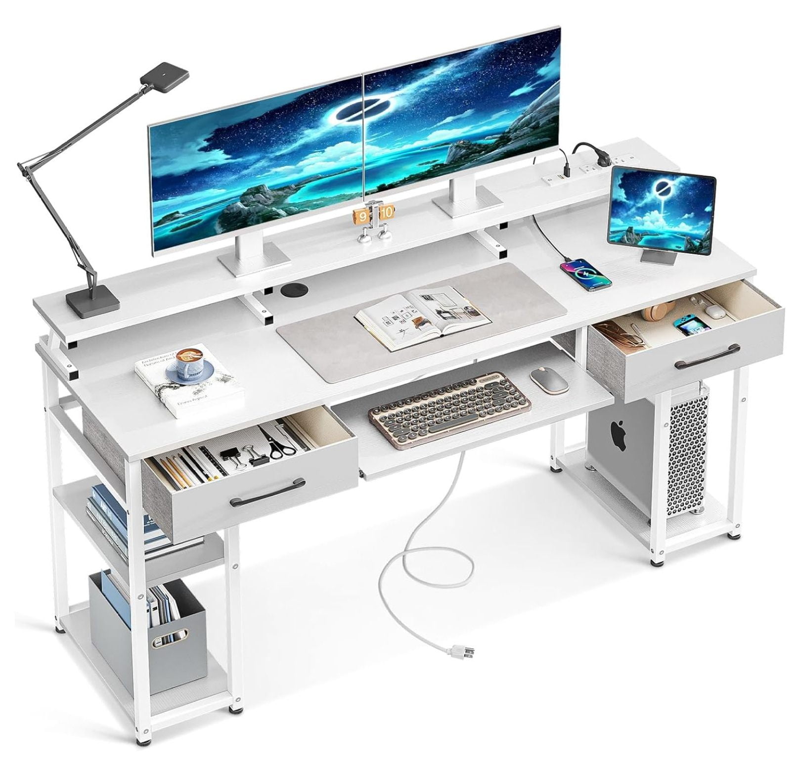 KriKac 63 inch Large Computer Office Desk with USB Charging Port and ...