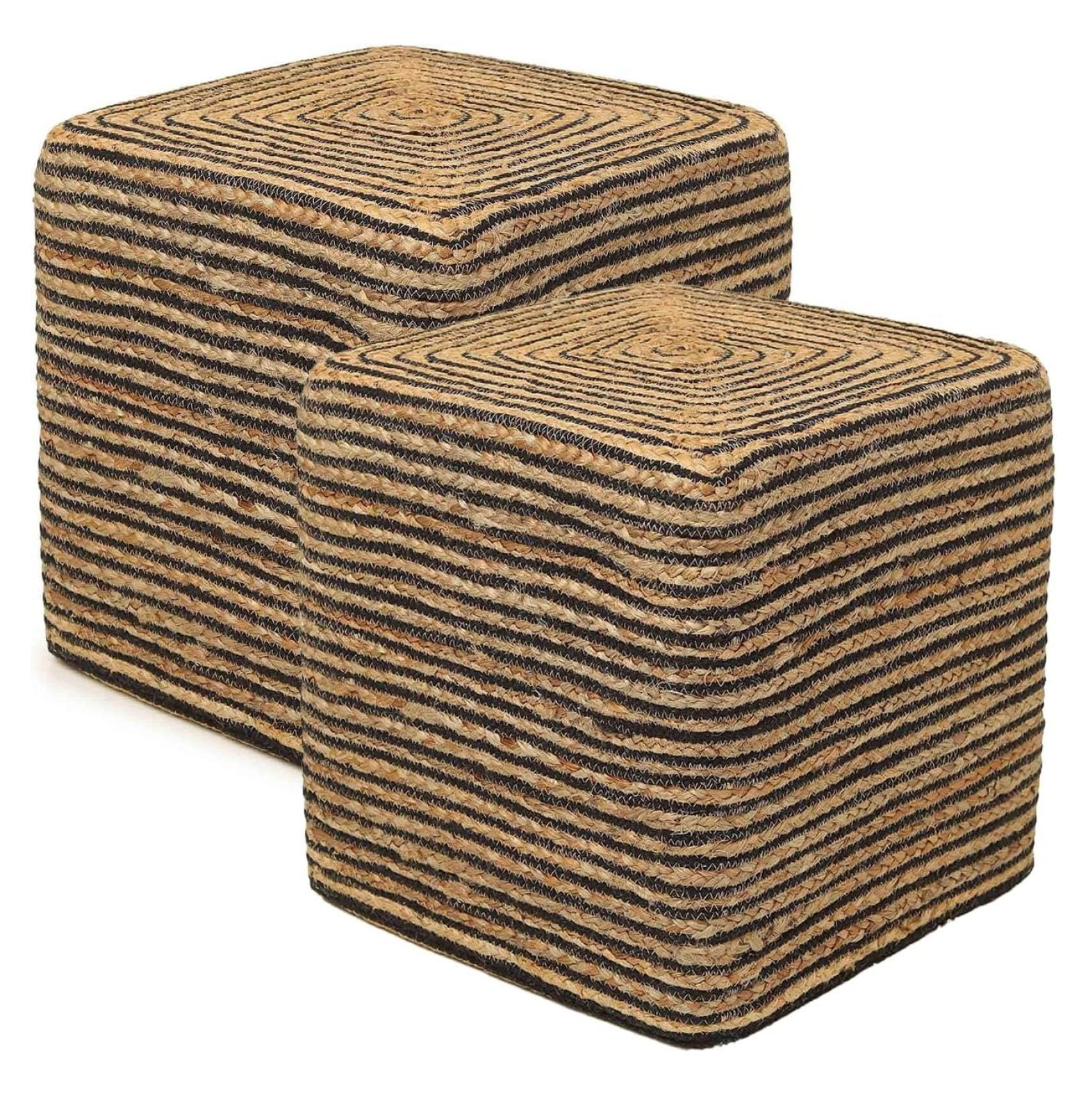 KriKac Cube Pouf Foot Stool Ottoman - Jute Braided Pouffe Poof Accent ...