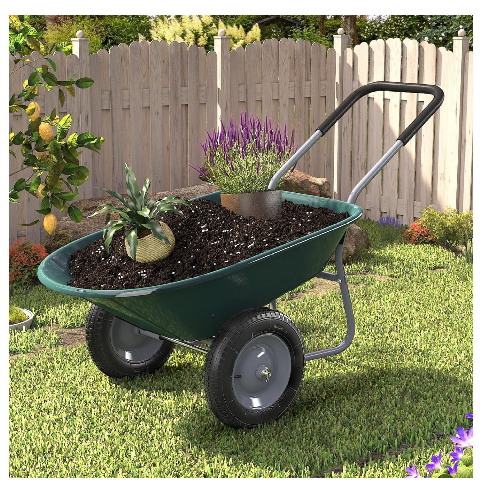 KriKac Enlarged Dual-Wheel Wheelbarrow, Easy Loading and Dumping Garden ...