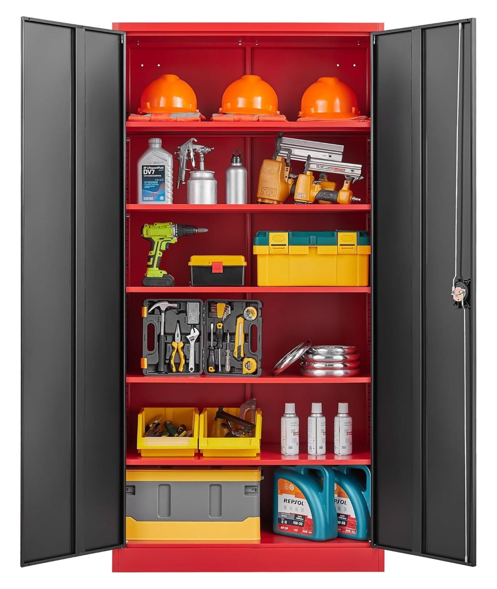 KriKac Metal Cabinet with Shelves,Garage Storage Cabinet with Lock,Red ...