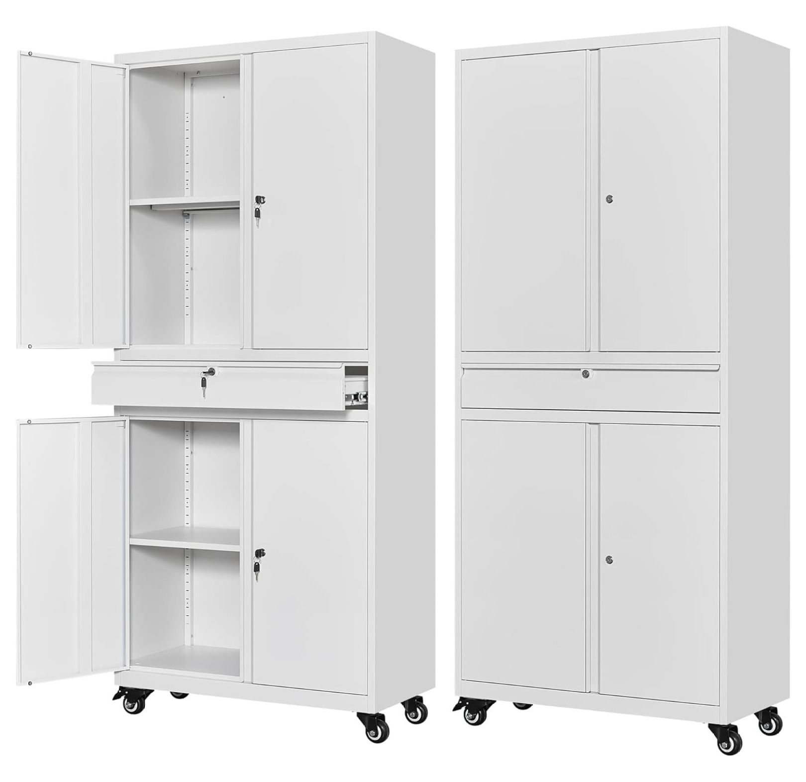 KriKac Metal Garage Storage Cabinet with Wheels,72“ Rolling Tool ...