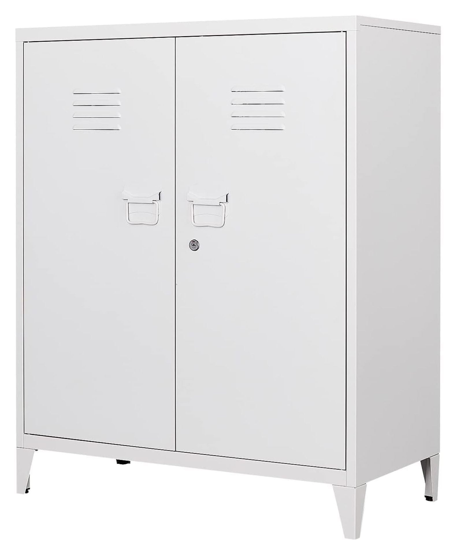KriKac Metal Locker with 2 Doors, White Storage Sideboard Accent ...