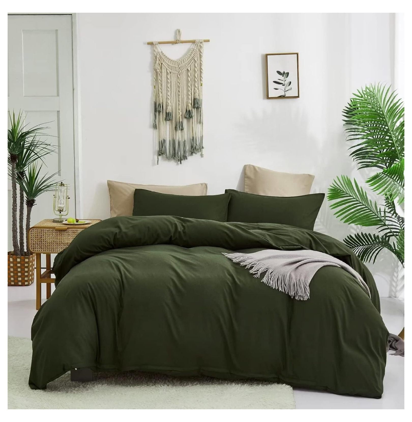 KriKac Olive Green Comforter Set Queen Green Bedding Queen Size Dark ...