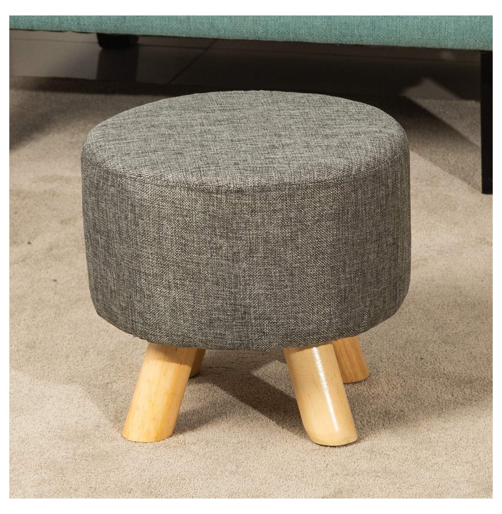 KriKac Round Ottoman Foot Rest Stool Linen Fabric Padded Seat Pouf ...