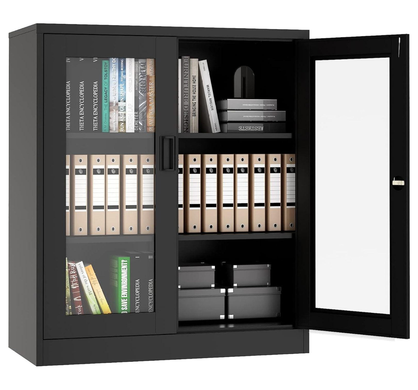 KriKac Storage Cabinet,36" Steel Locker, Lockable Glass Door,2 ...