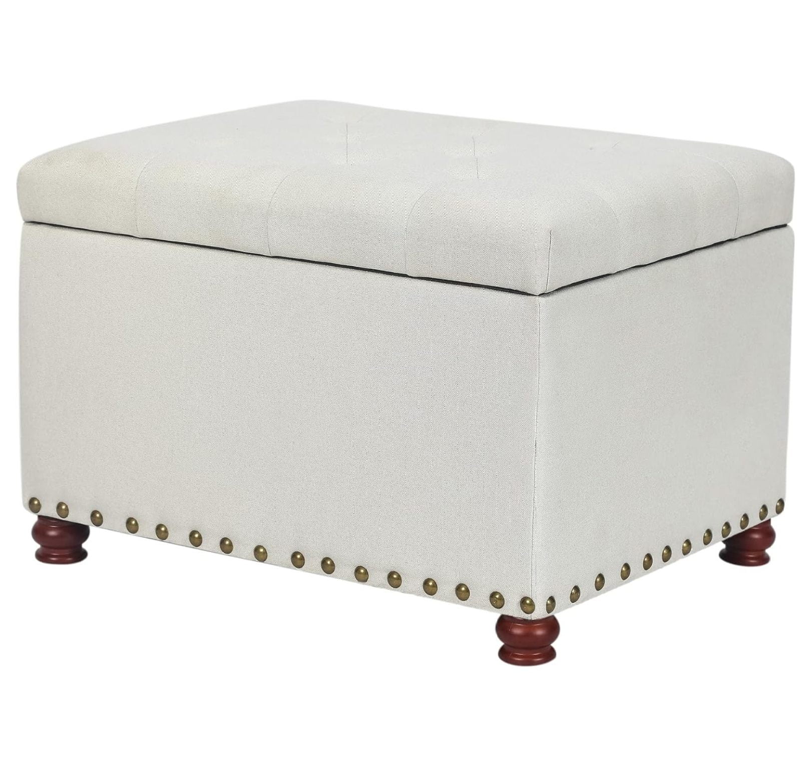 KriKac Storage Ottoman Bench Linen Tufted Footstool, 24" Rectangular ...