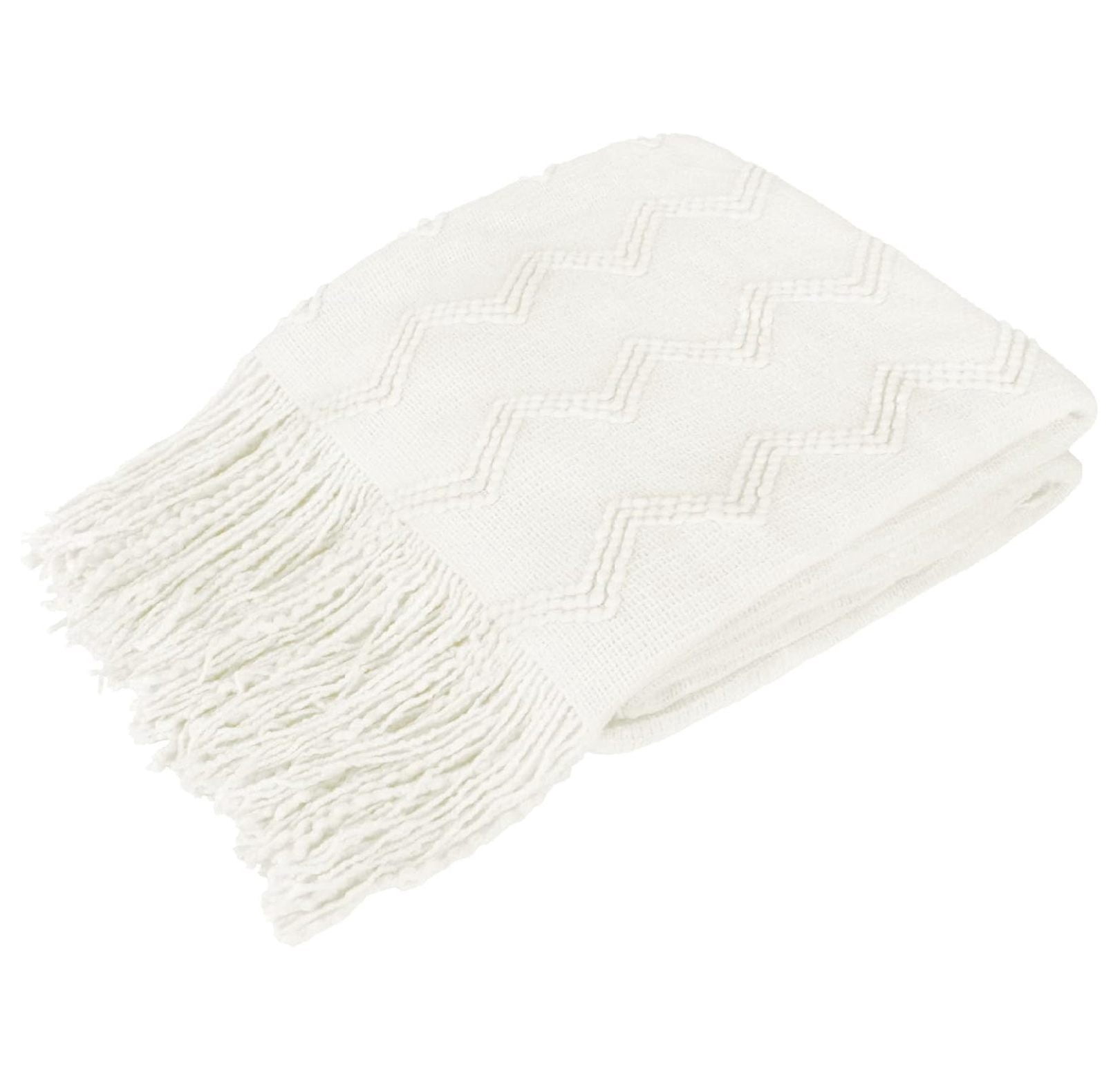 KriKac White Knit Throw Blanket for Couch, Soft Knitted Boho Blanket ...