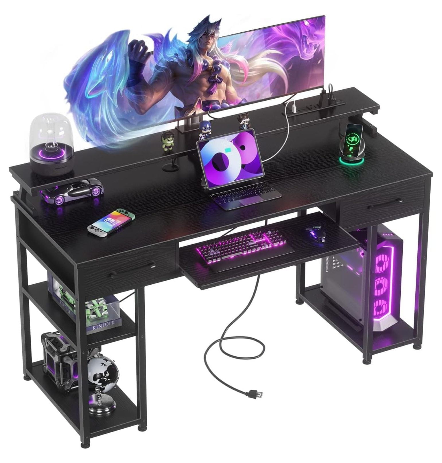 KriKac inch Computer Office Desk with USB Charging Port and Keyboard ...