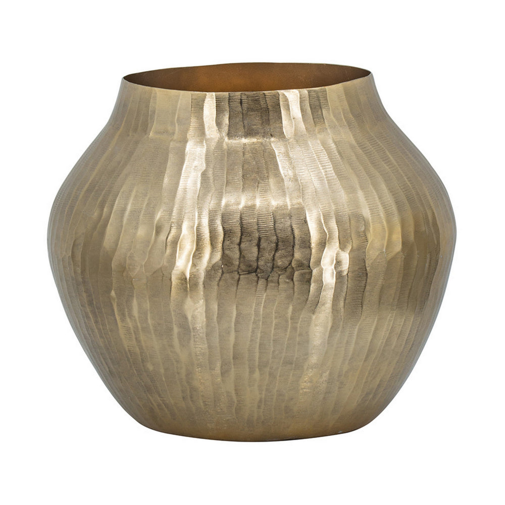 Kria 13 Inch Modern Vase, Curved Shape, Hammered Texture, Gold Metal ...