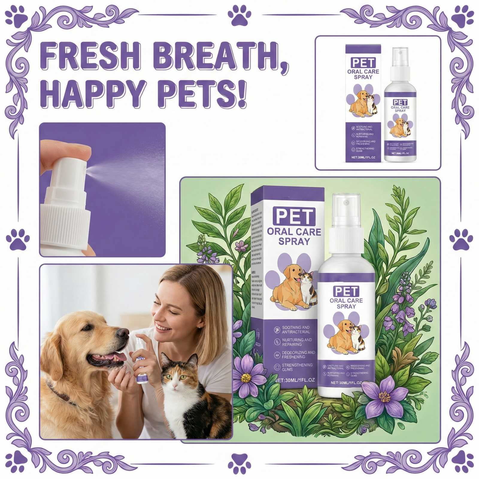 Kriath Pet Dental Care Spray for Dogs & Cats - Fresh Breath, Teeth ...