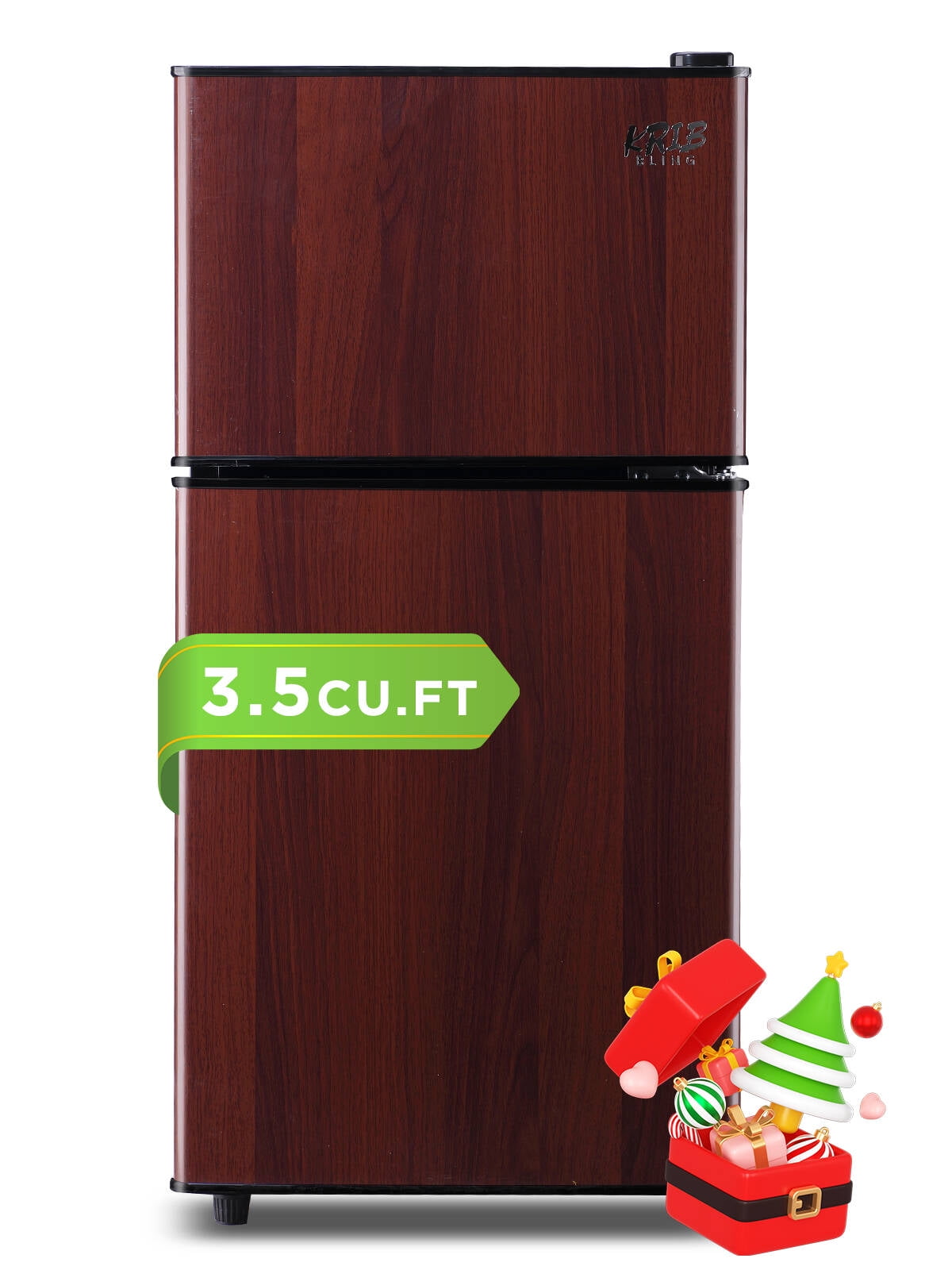 Krib B 3.5 Cu.ft Dual Door Compact Fridge with Freezer, 7 Grade Temp, Wood - Walmart.com