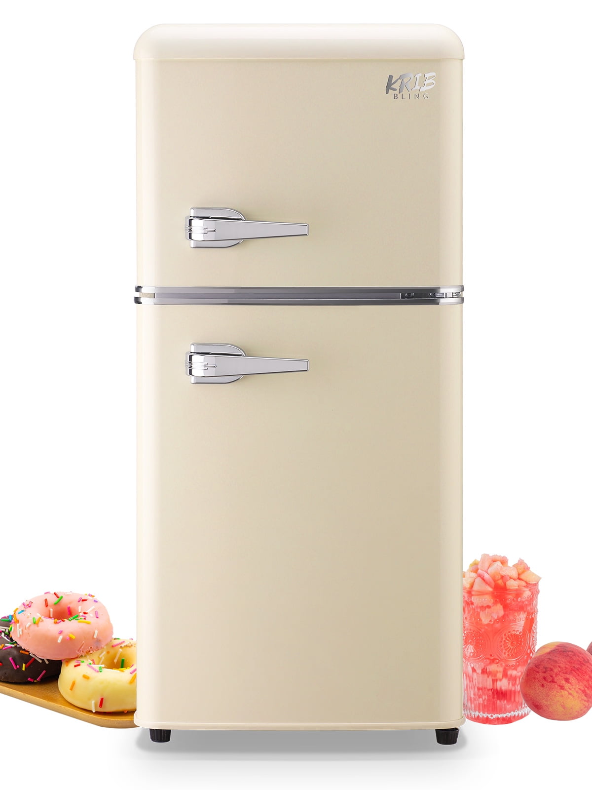 Krib Bling 3.5 Cu.ft Mini Fridge with Freezer, Retro Design, Adjustable ...