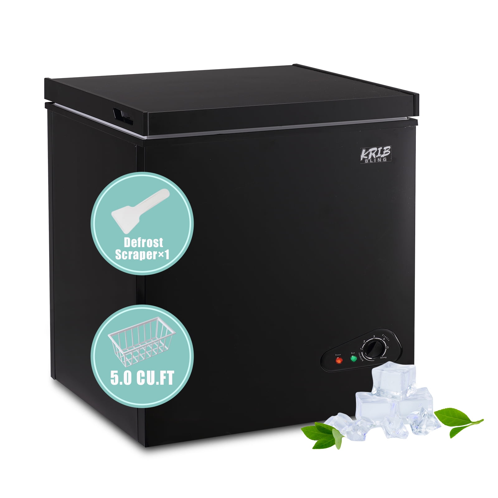 Krib Bling 5.0 Cu.ft Compact Chest Freezer, Top Door, 7 Gears Temp, Black - Walmart.com