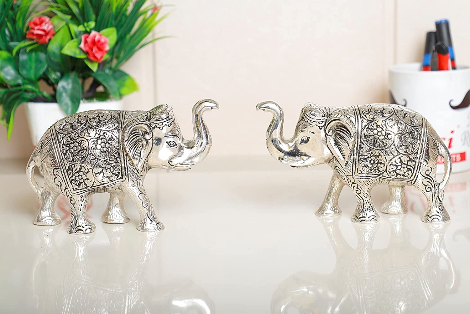 KridayKraft Elephant showpiece Figurine Small Size Statue Silver Polish ...