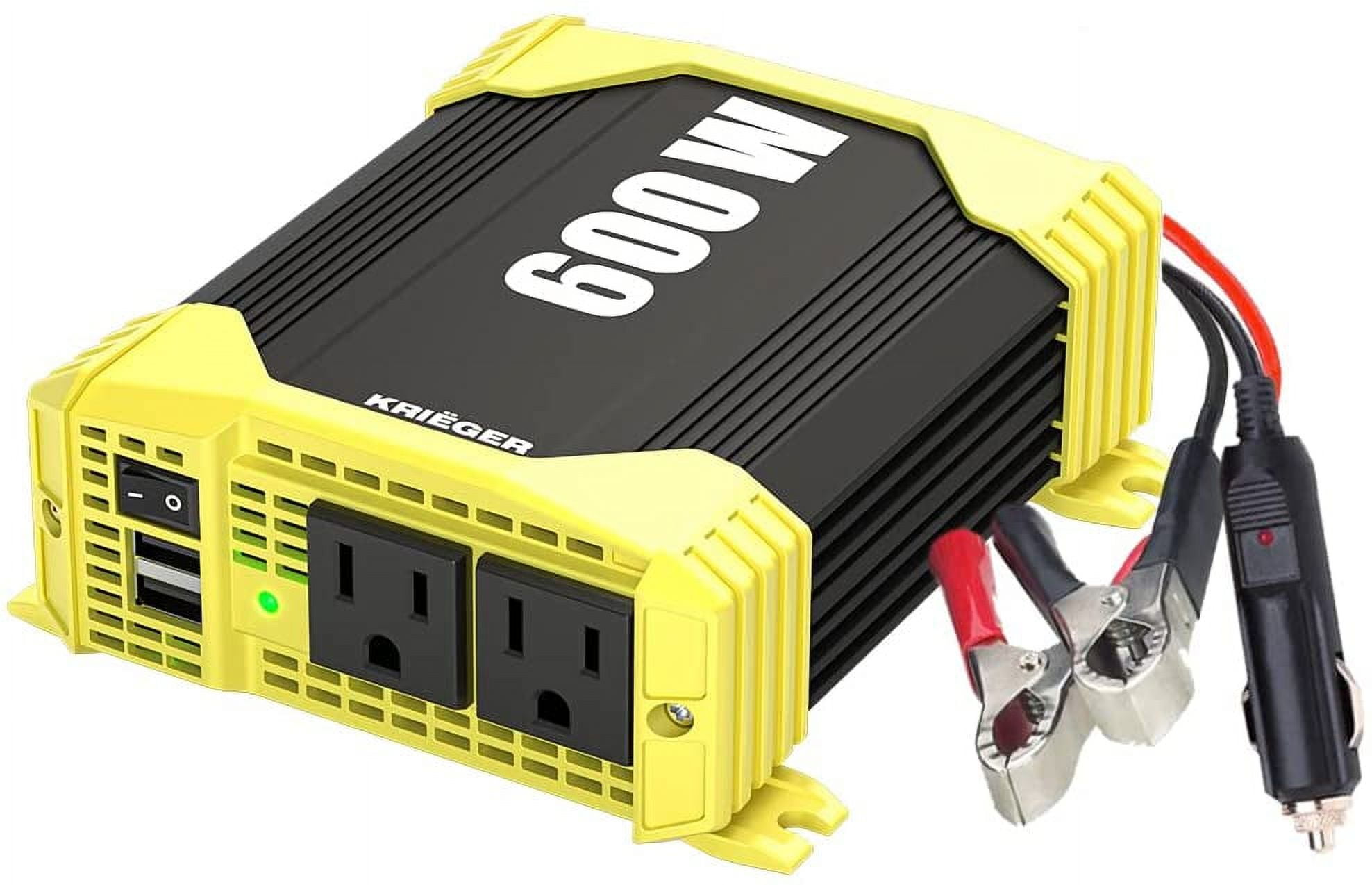 Krieger 600W Power Inverter - 12V DC to 110V AC, 2 Outlets, 2 USB, ETL ...