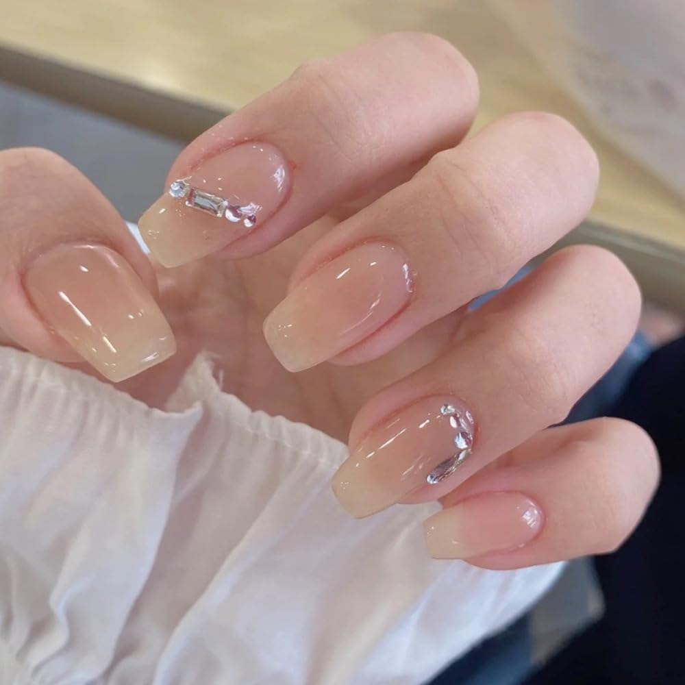 Kriga 24 Reusable Artificial Fake Nail Set Peach Light Dark 3D ...