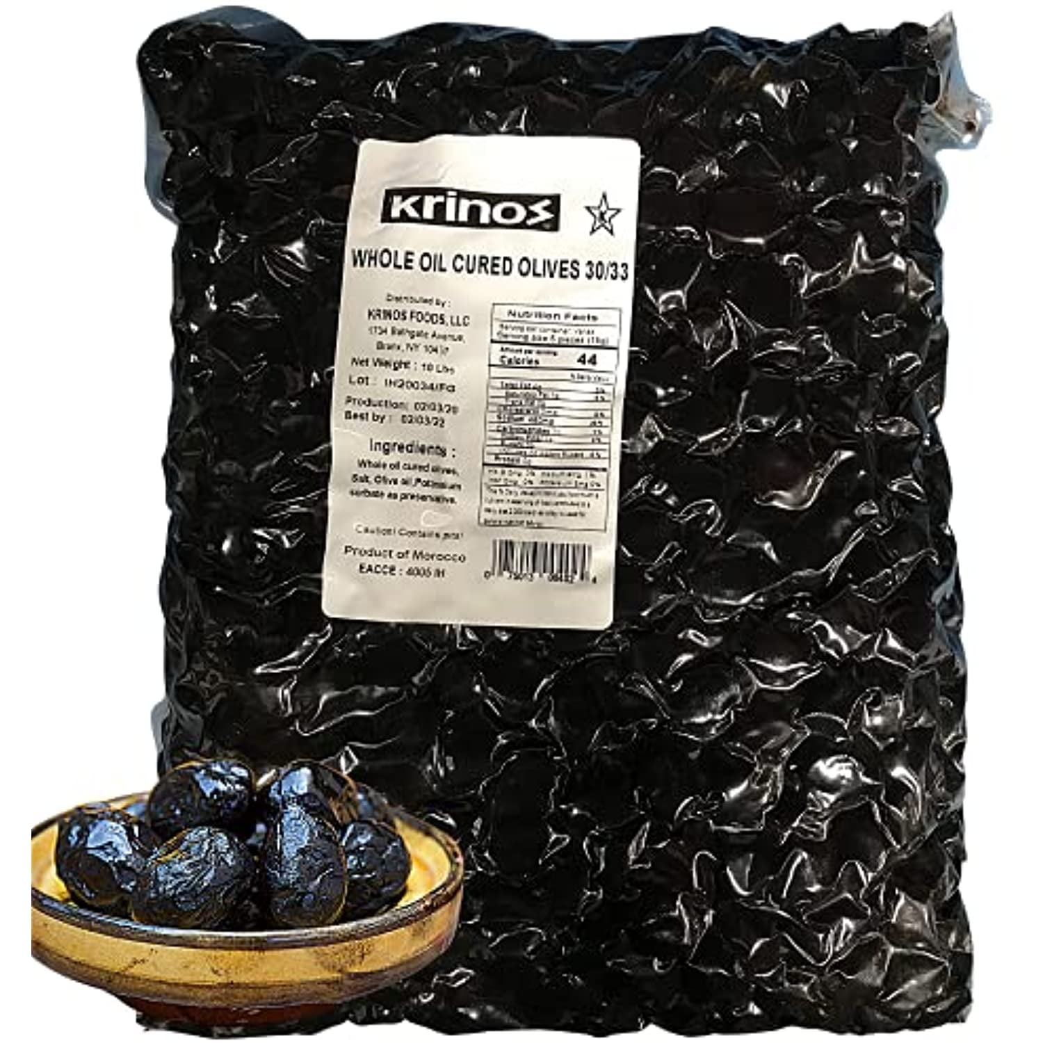 Krinos Oil Cured Olives 10 Lb Bulk dry cured whole olives with pits in ...