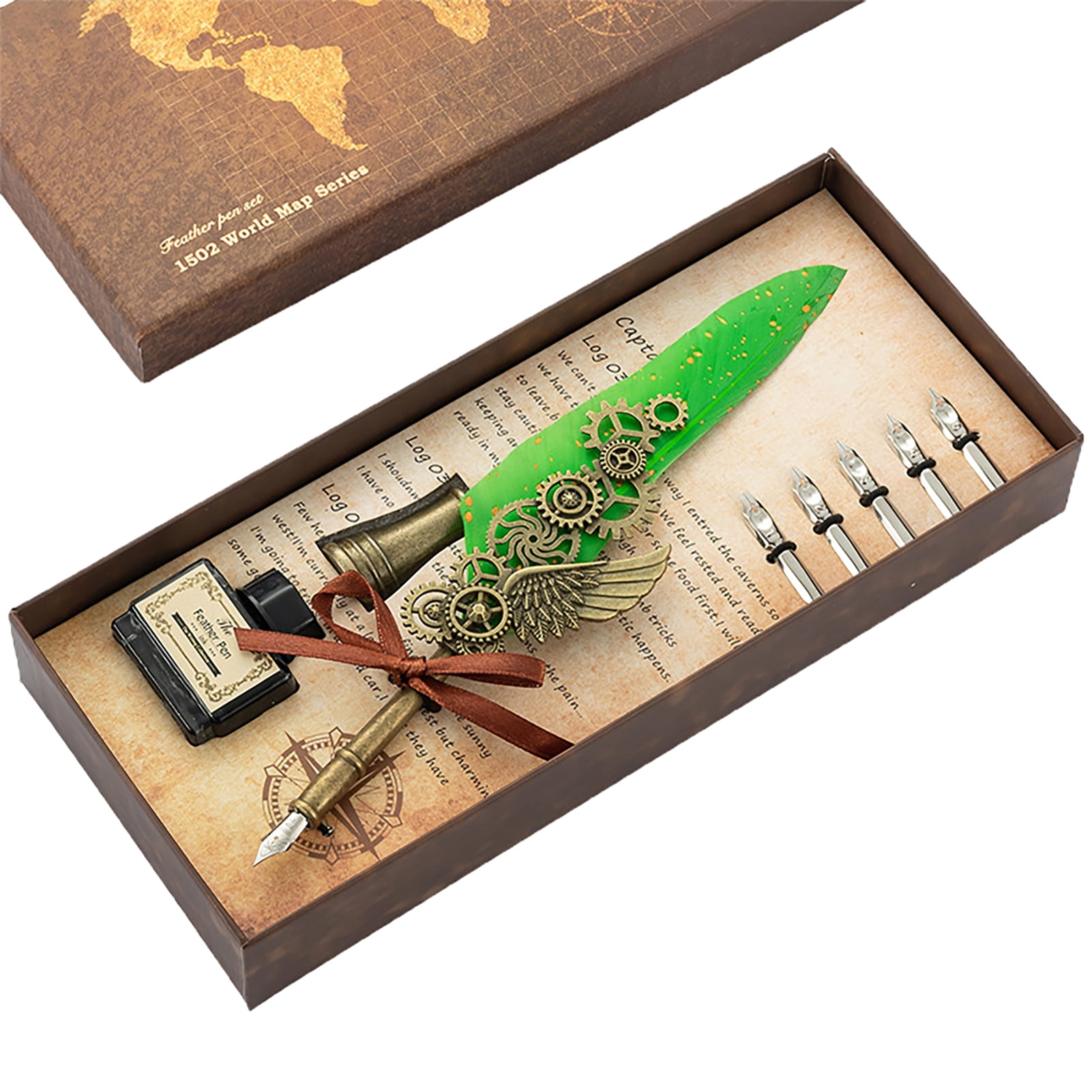 Kripyery 0.5mm Vintage Replaceable Quill Pen Set Copper Convenient Use ...