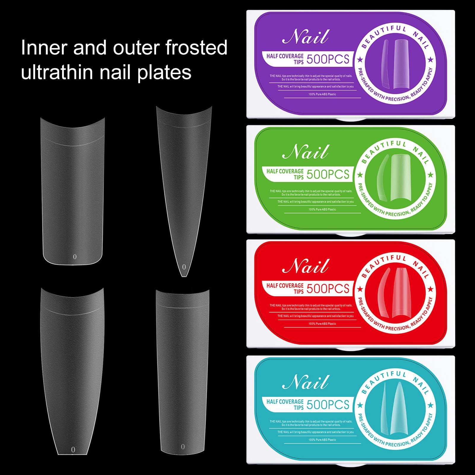 Kripyery 1 Box Fake Nails Flexible Ultra-Thin Matte Finish Transparent ...