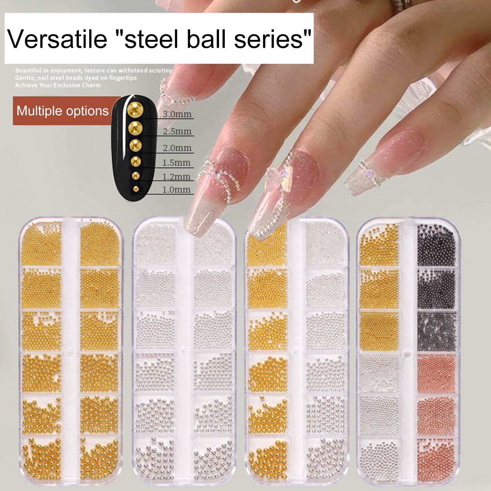 Kripyery 1 Box Nail Steel Balls Three-dimensional Shining Gloss DIY ...