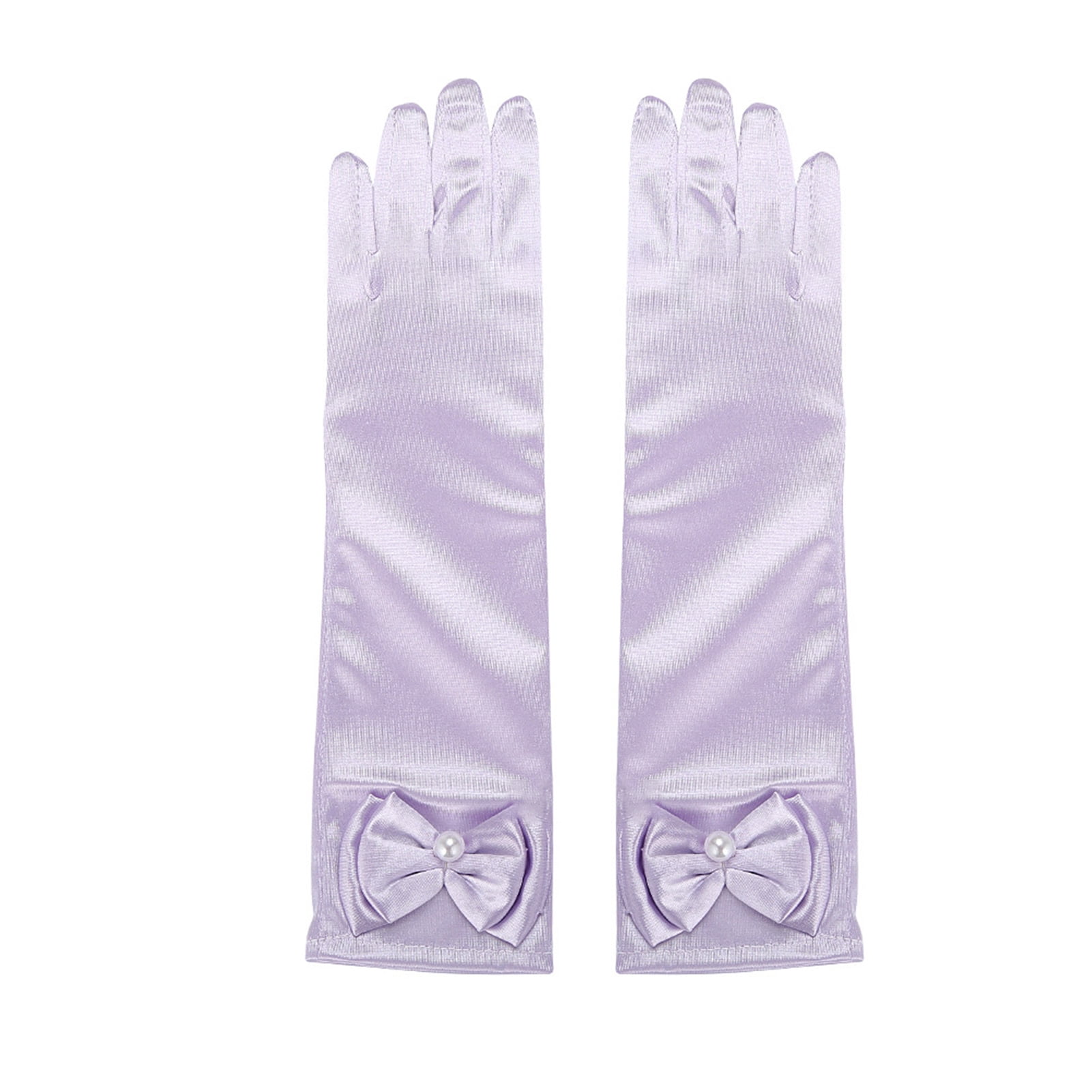 Kripyery 1 Pair Children Performance Gloves Faux Pearl Bow Decor Solid ...