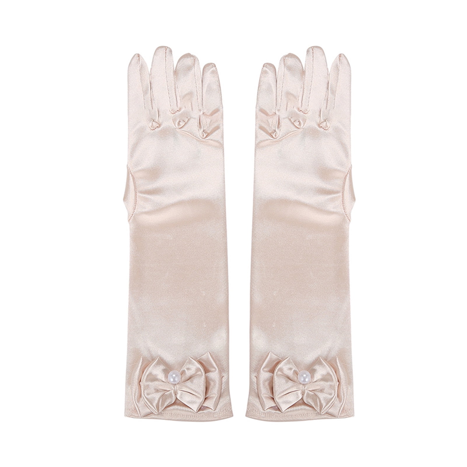 Kripyery 1 Pair Children Performance Gloves Faux Pearl Bow Decor Solid ...