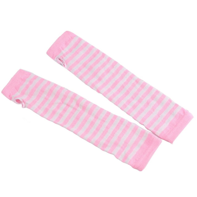 Kripyery 1 Pair Striped Half Finger Arm Covers Women Crochet Knitted ...