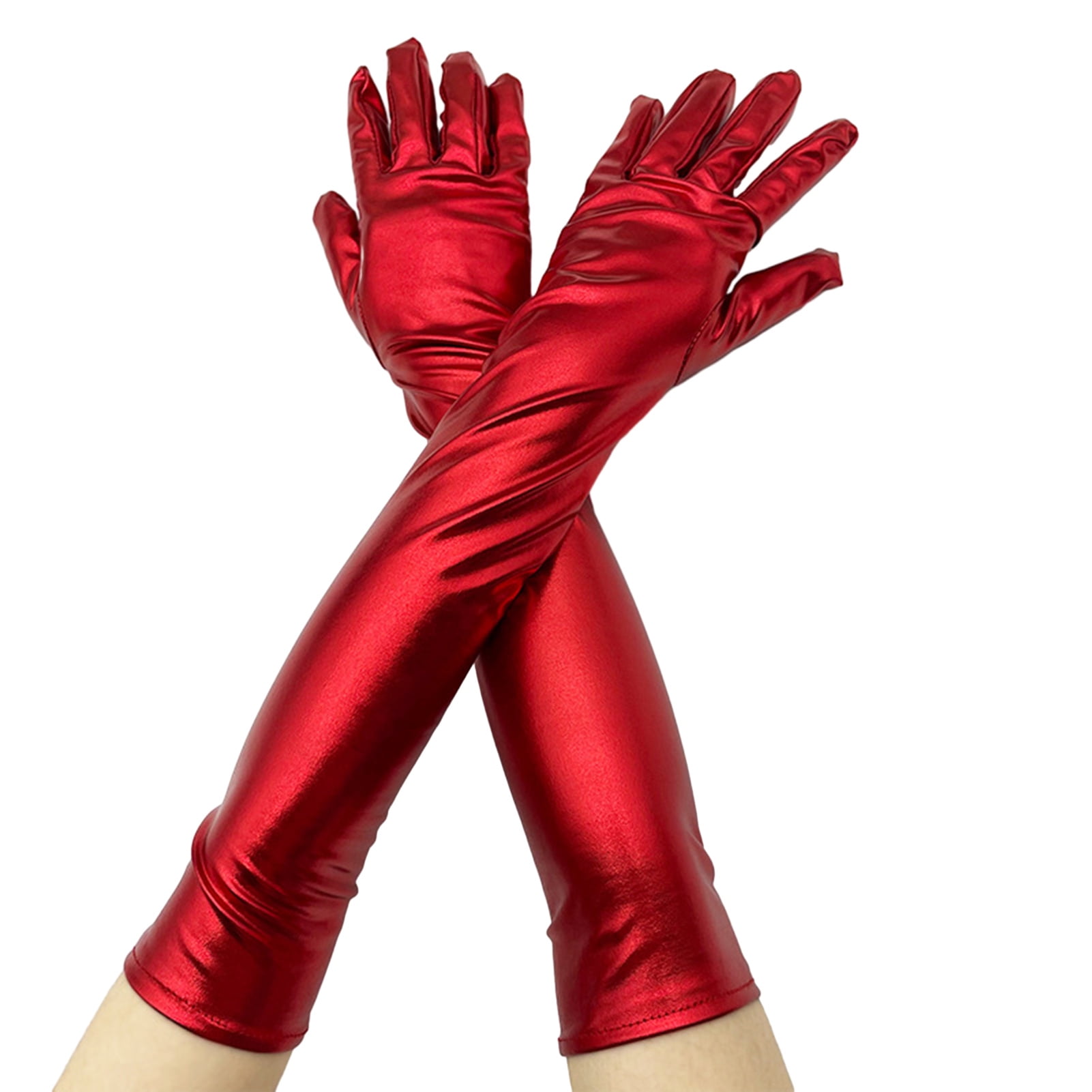Kripyery 1 Pair Women Gloves Smooth Faux Leather Solid Color Full ...
