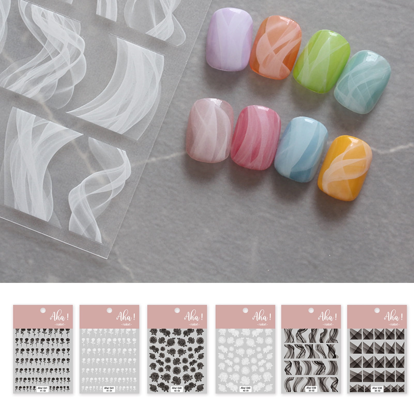Kripyery 1 Sheet Nail Art Sticker Semi-permeable Self-Adhesive Non ...