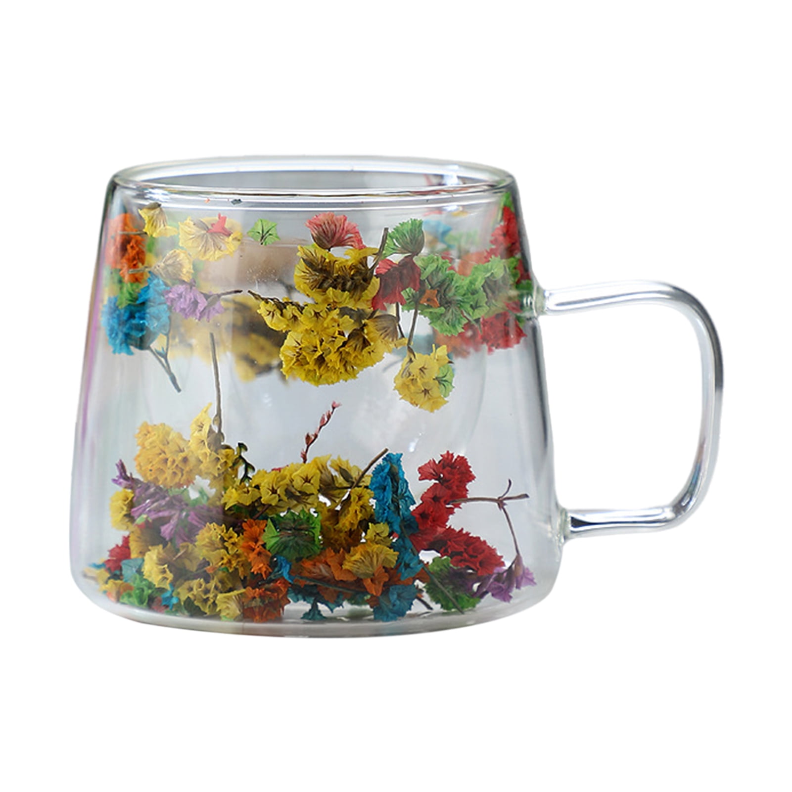 Kripyery 6.76oz Double Walled Glass Cups with Real Dried Flowers Heat ...