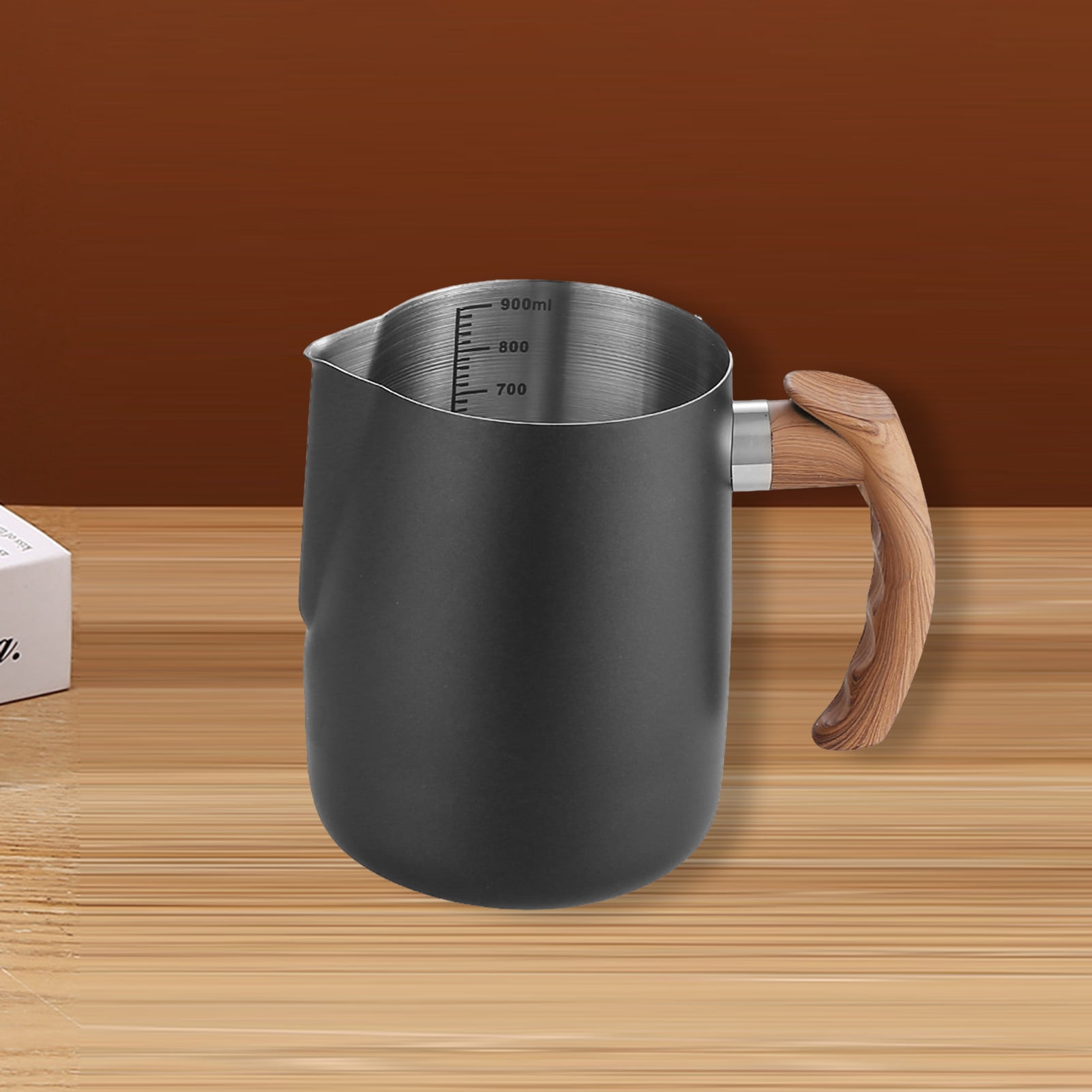 Kripyery 600/1000ML Milk Frothing Pitcher with Precise Scale Wooden ...
