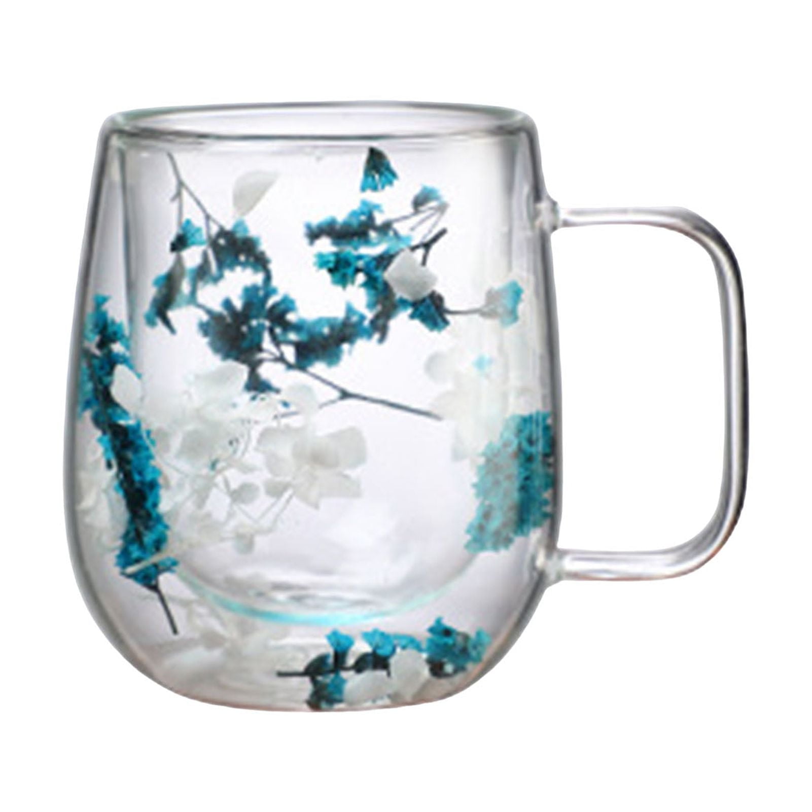 Kripyery 8.45oz Double Walled Glass Mug Clear Floral Wide Mouth Cup ...