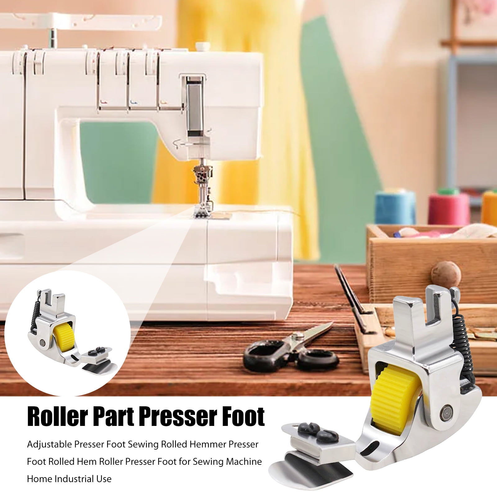 Kripyery Adjustable Presser Foot Sewing Rolled Hemmer Presser Foot Rolled Hem Roller Presser ...