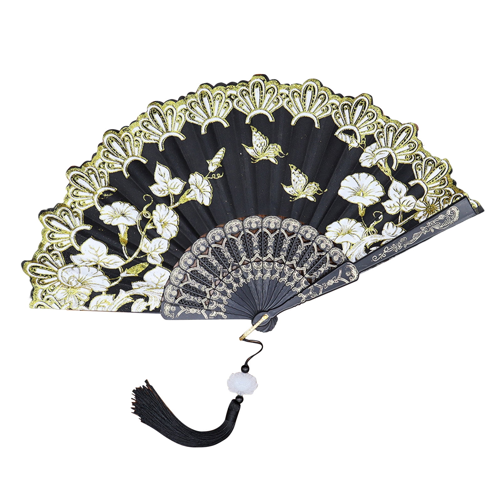 Kripyery Chinese Luxury Folding Fan with Tassel Pendant Retro Silk ...