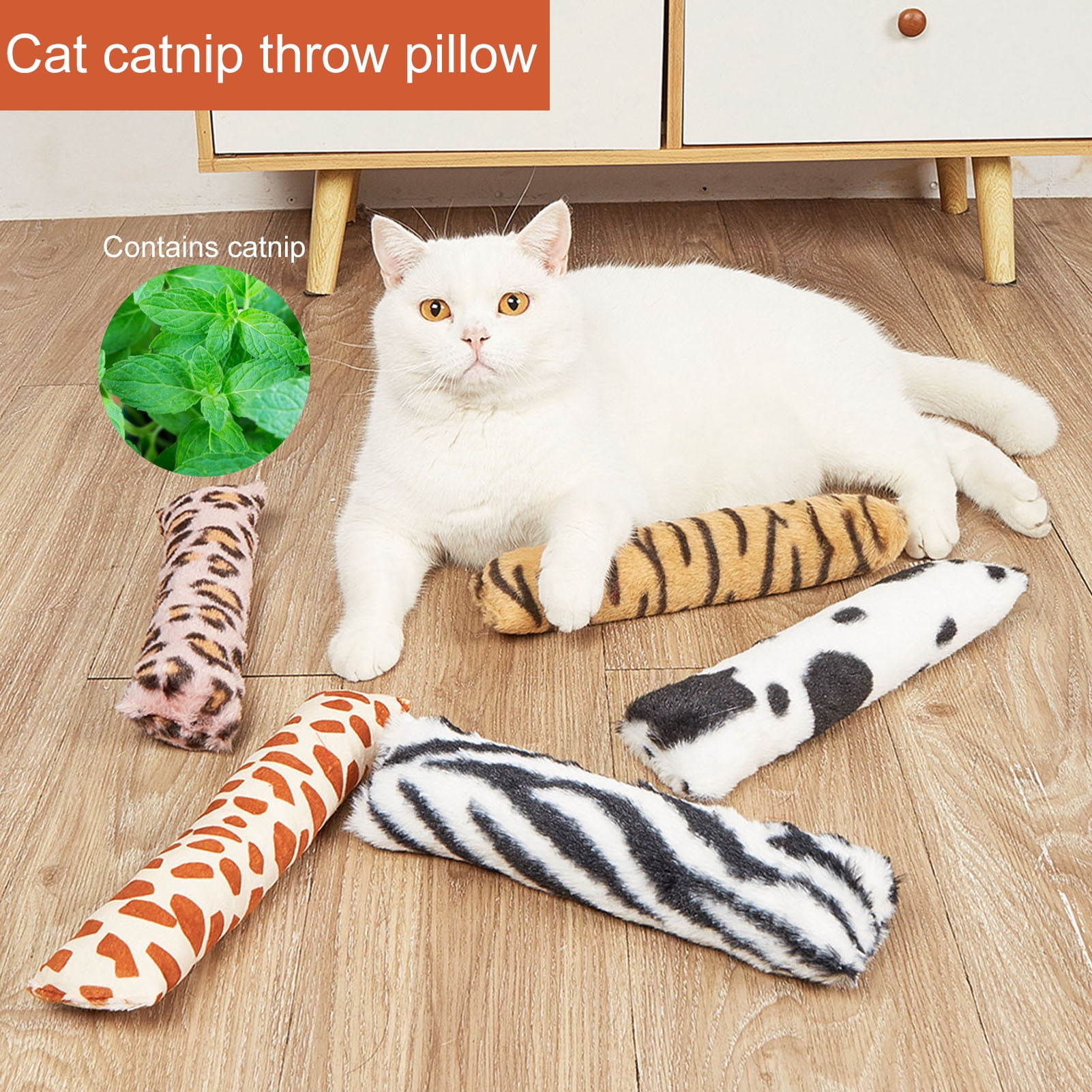 Kripyery Cozy Cat Plush Toy Leopard Print Built-in Catnip Bite ...