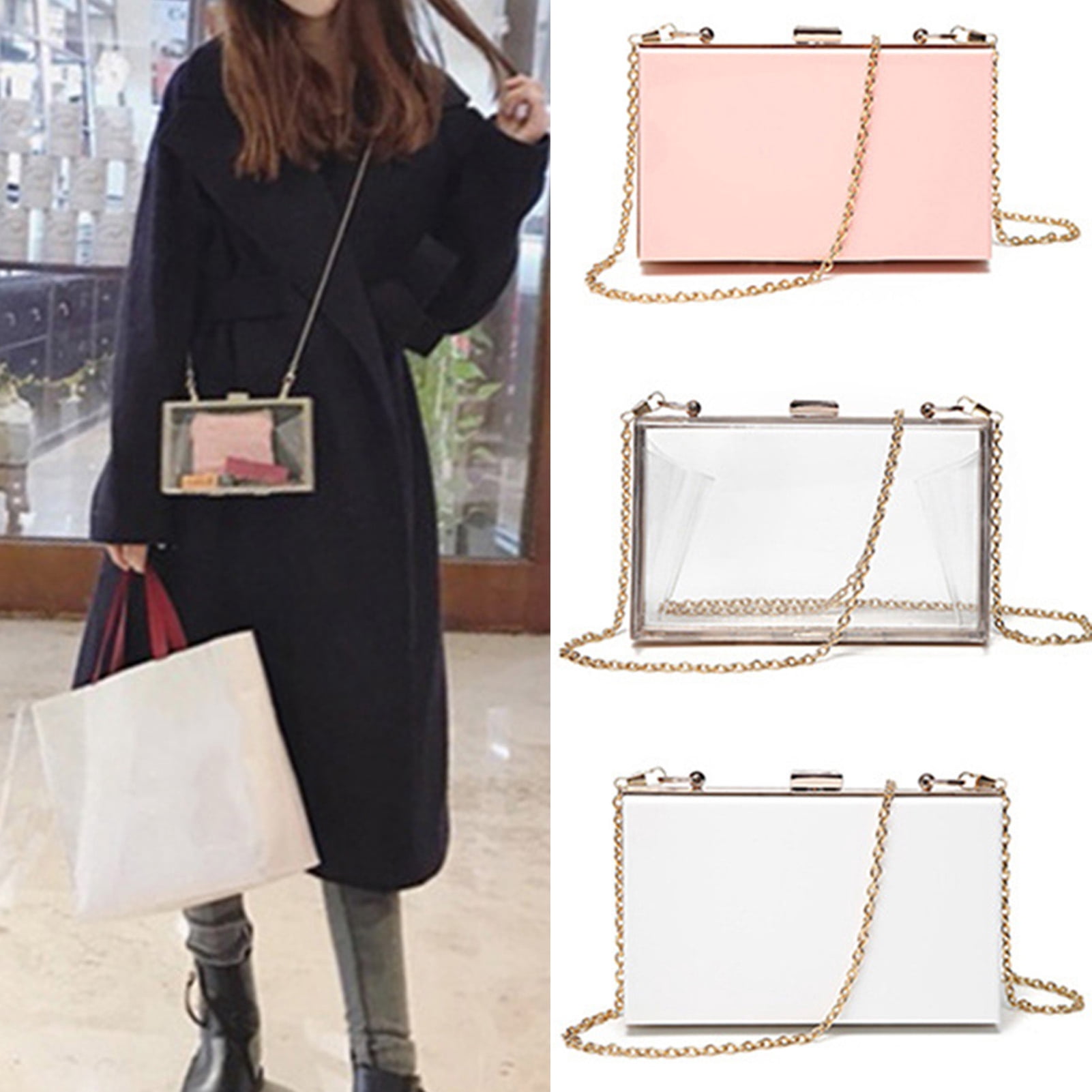Kripyery Crossbody Bag Transparent Square Solid Storage Acrylic ...