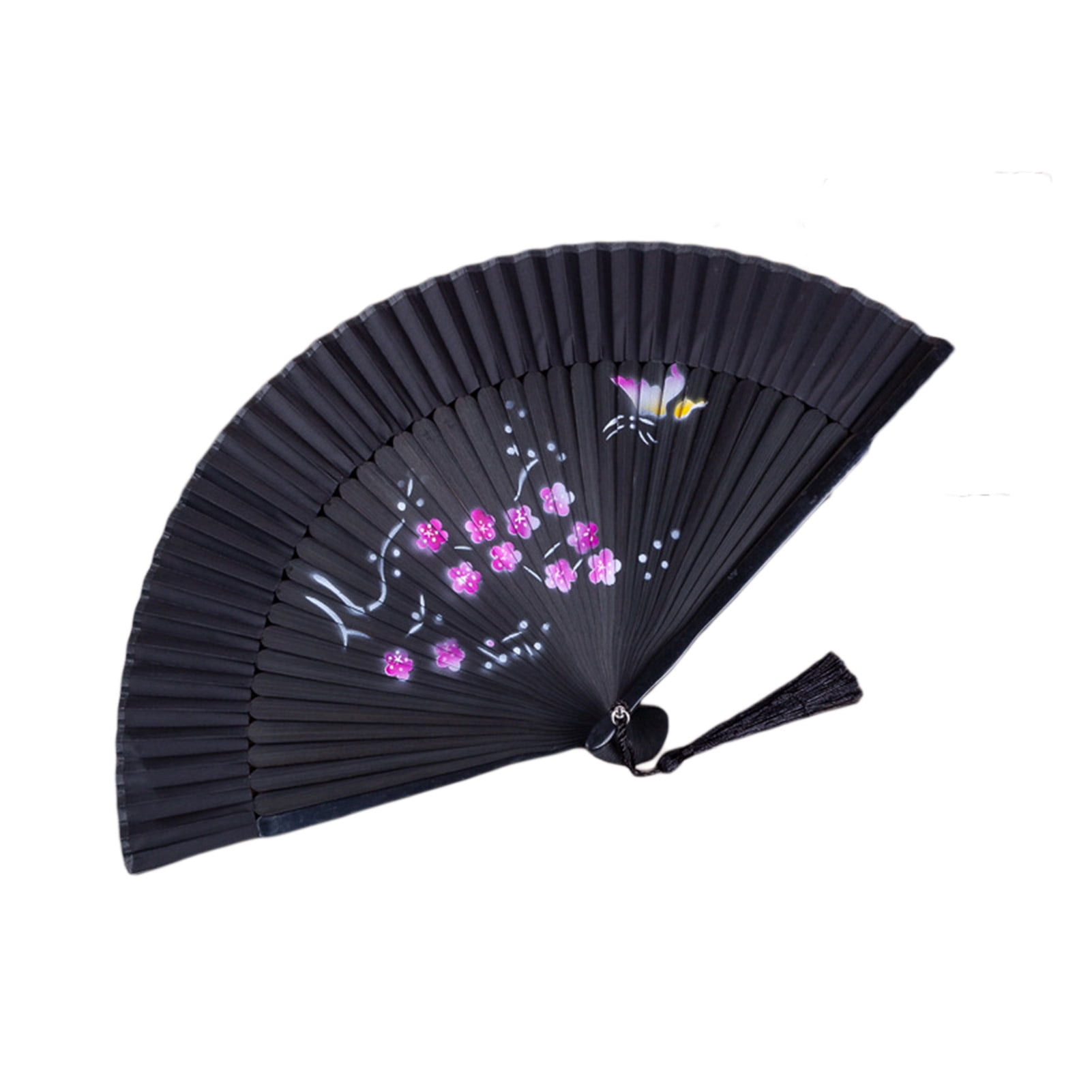 Kripyery Folding Fan with Tassel - Chinese Style Hand-painted Flower ...