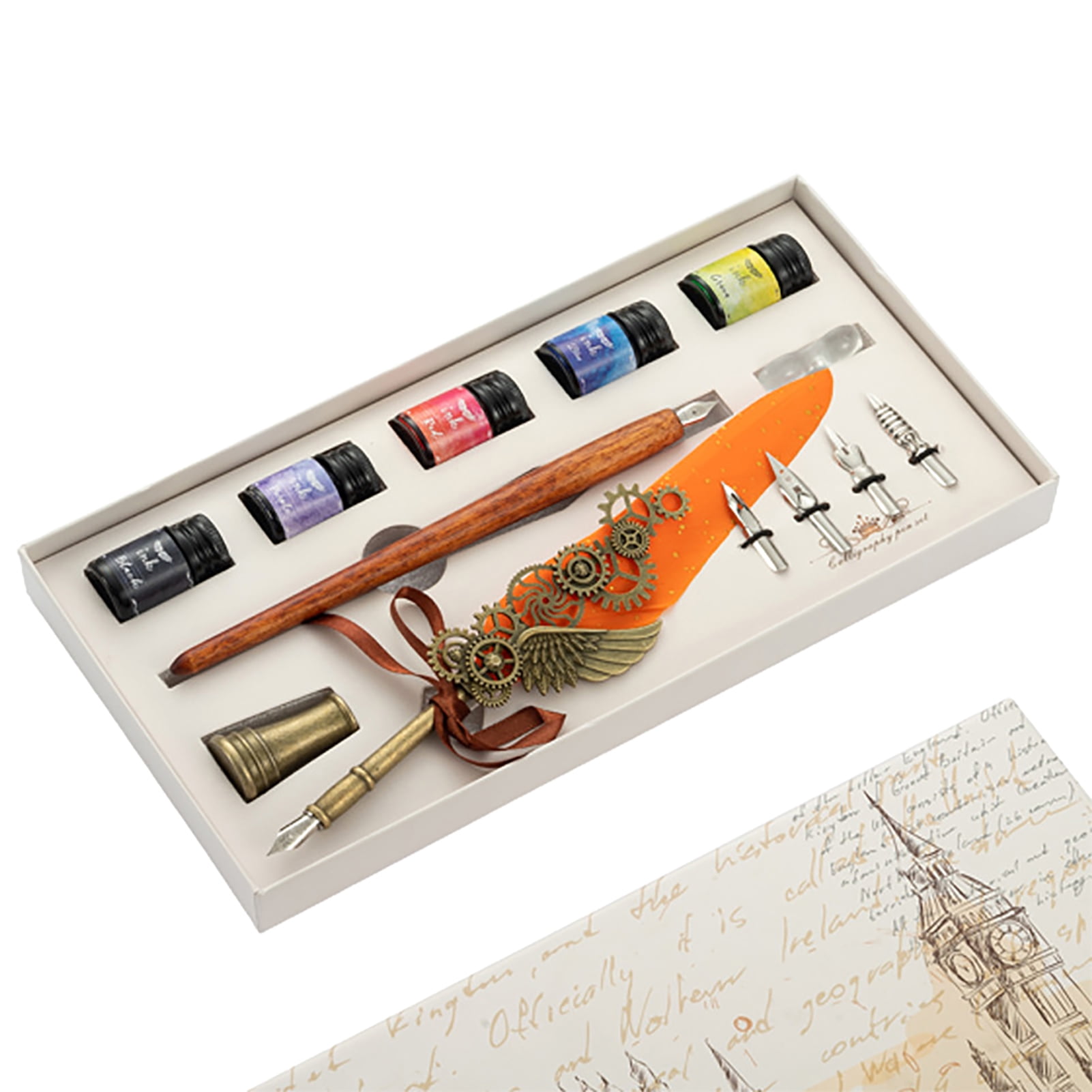 Kripyery Gear Decoration Quill Pen Set Nice-looking Wood Glittering ...