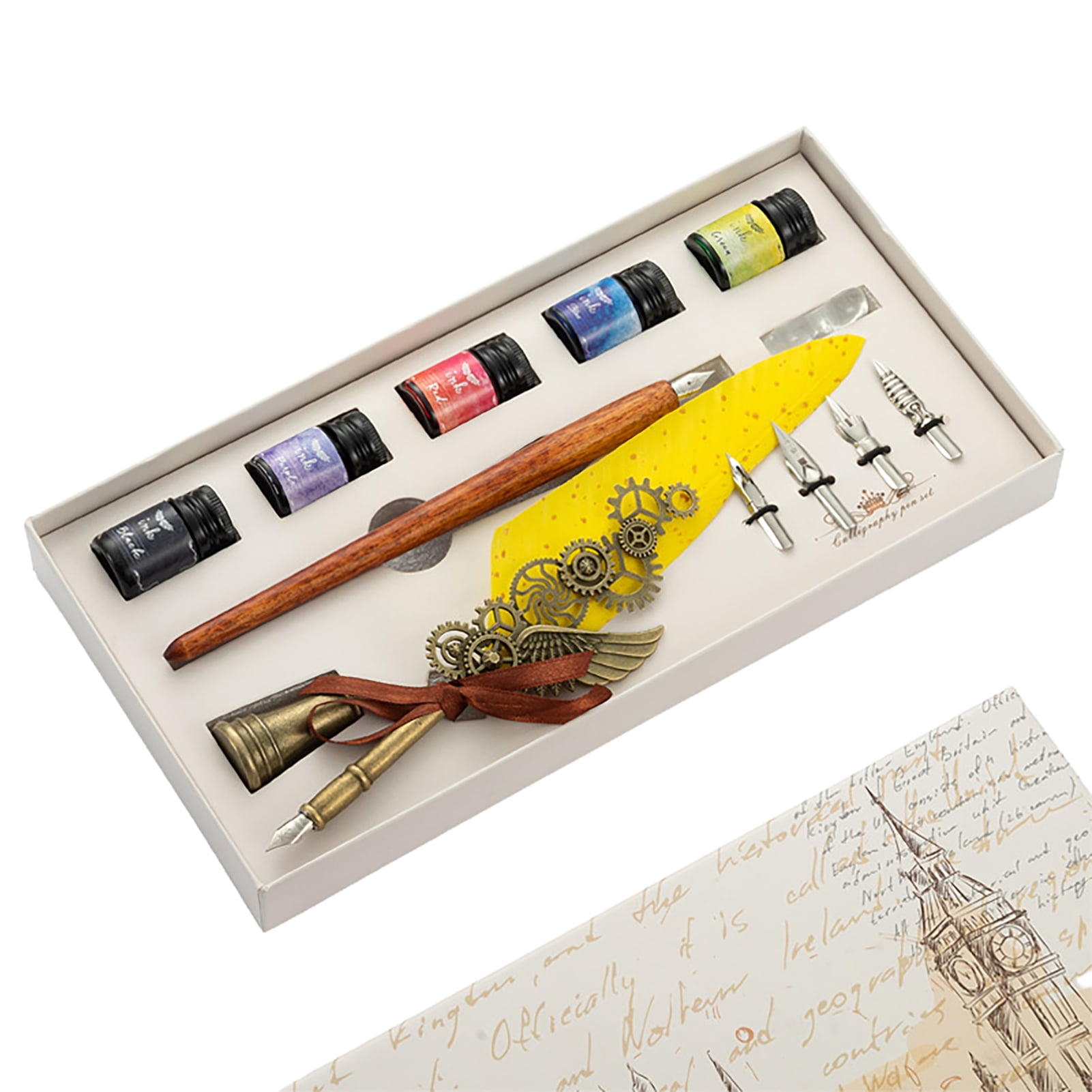 Kripyery Gear Decoration Quill Pen Set Nice-looking Wood Glittering ...