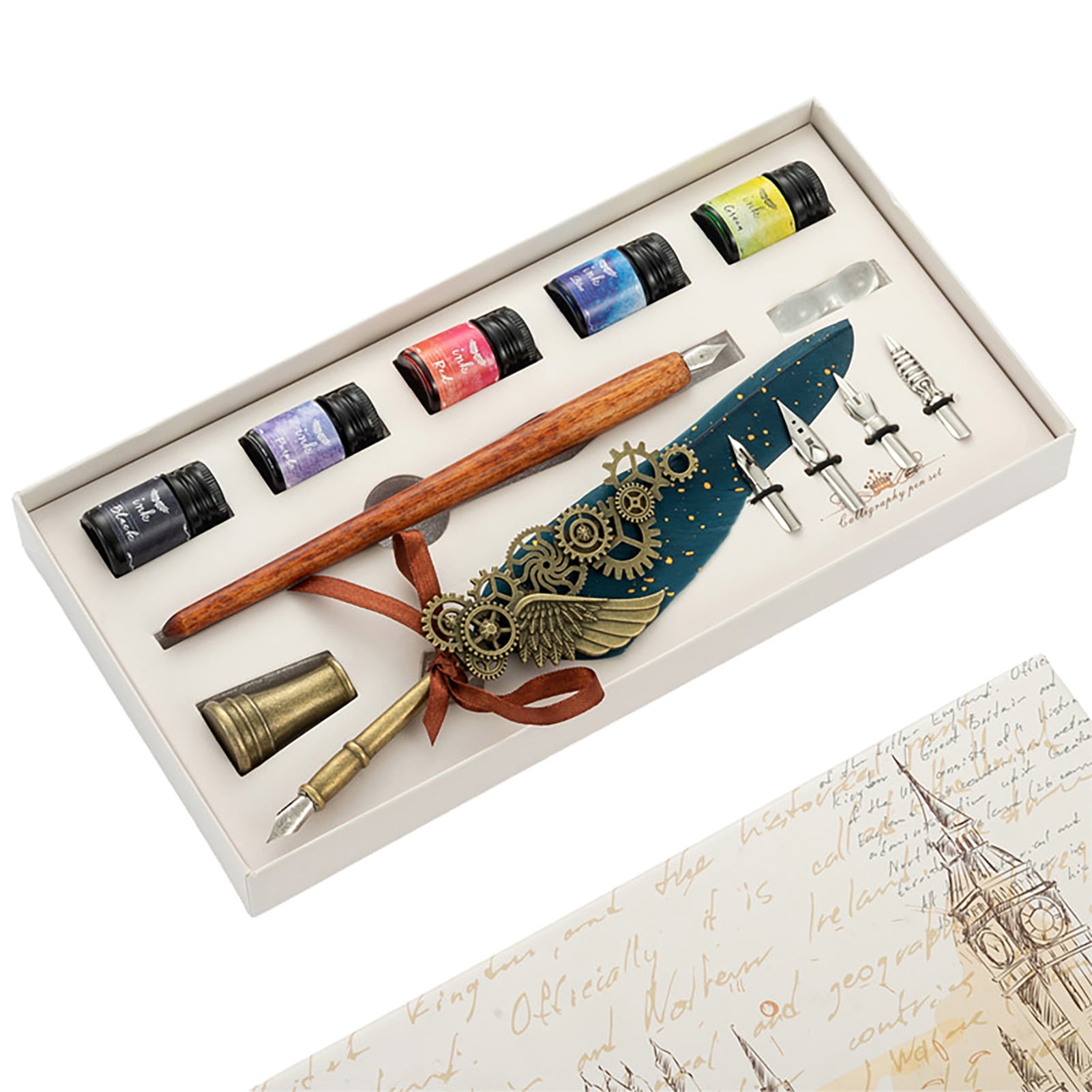 Kripyery Gear Decoration Quill Pen Set Nice-looking Wood Glittering ...