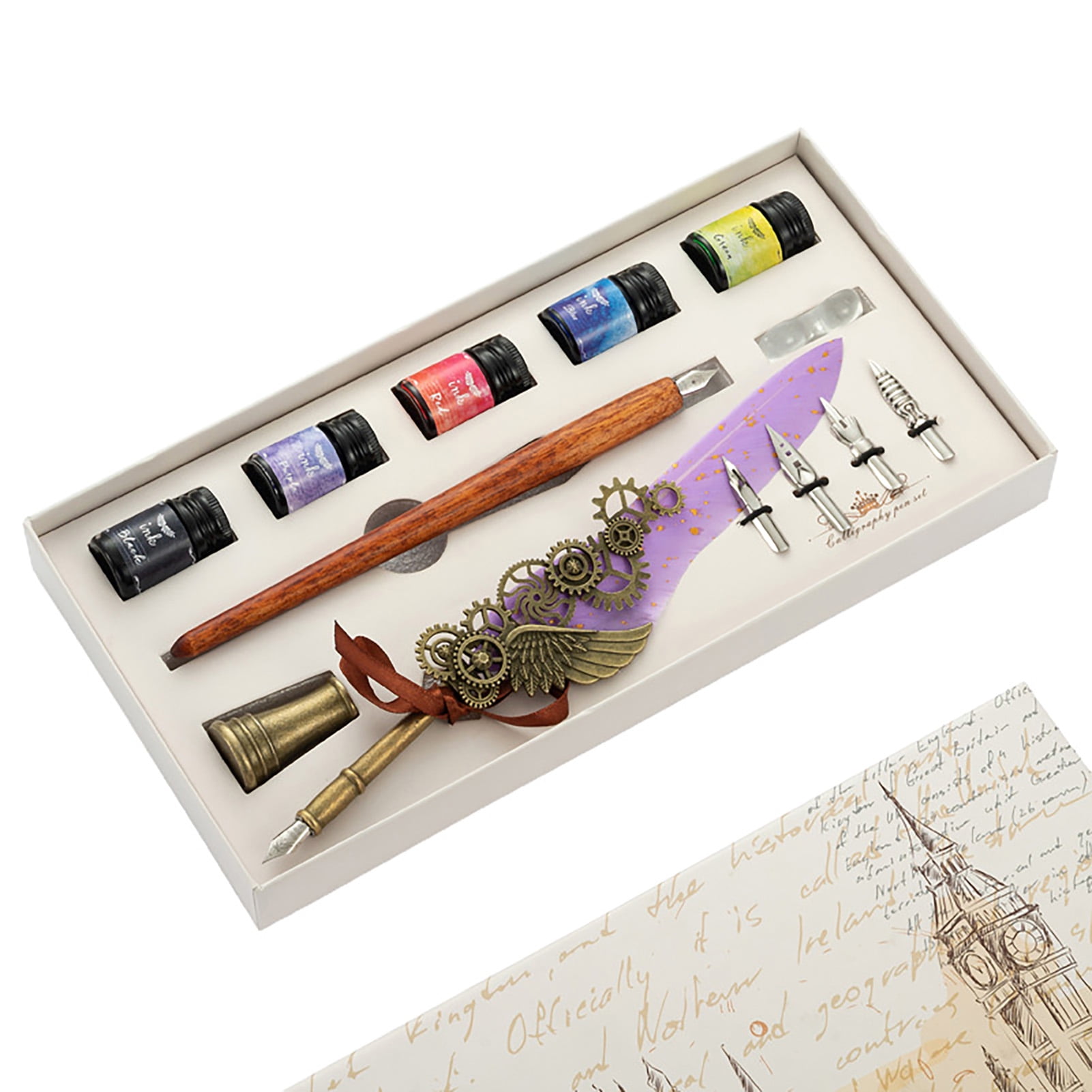Kripyery Gear Decoration Quill Pen Set Nice-looking Wood Glittering ...
