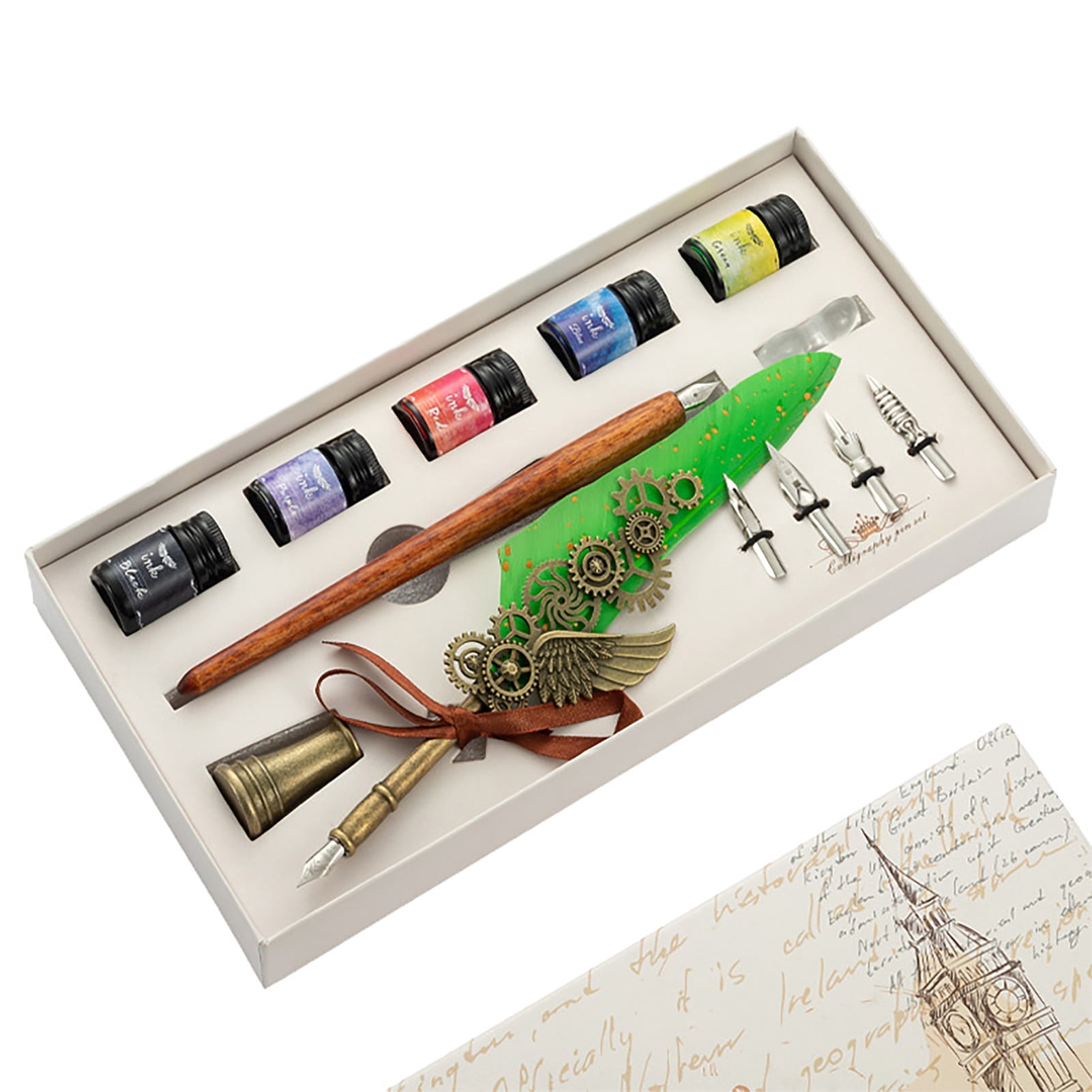 Kripyery Gear Decoration Quill Pen Set Nice-looking Wood Glittering ...
