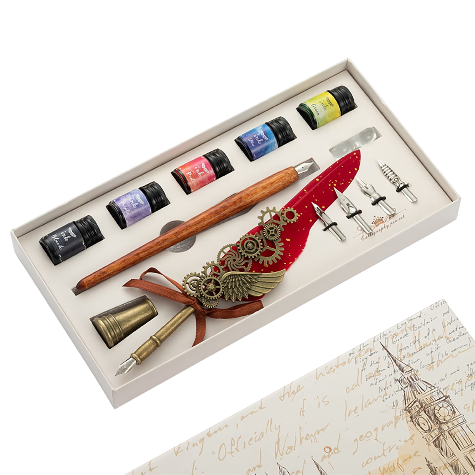 Kripyery Gear Decoration Quill Pen Set Nice-looking Wood Glittering ...