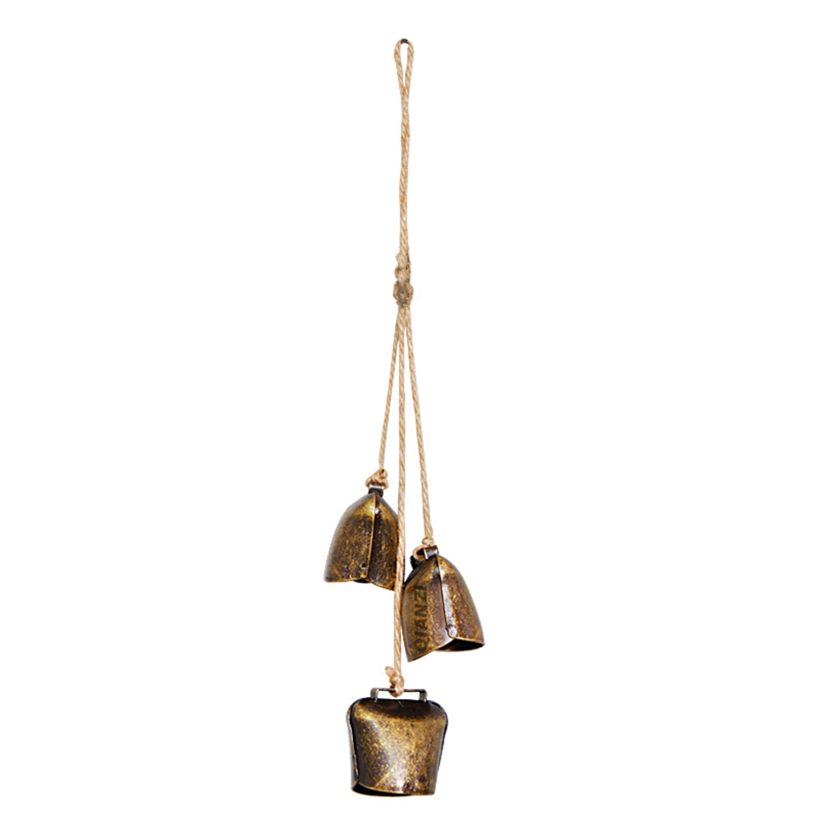 Kripyery Iron Bell Chime with 3 Large Vintage Cow Bells on Rope Rustic ...