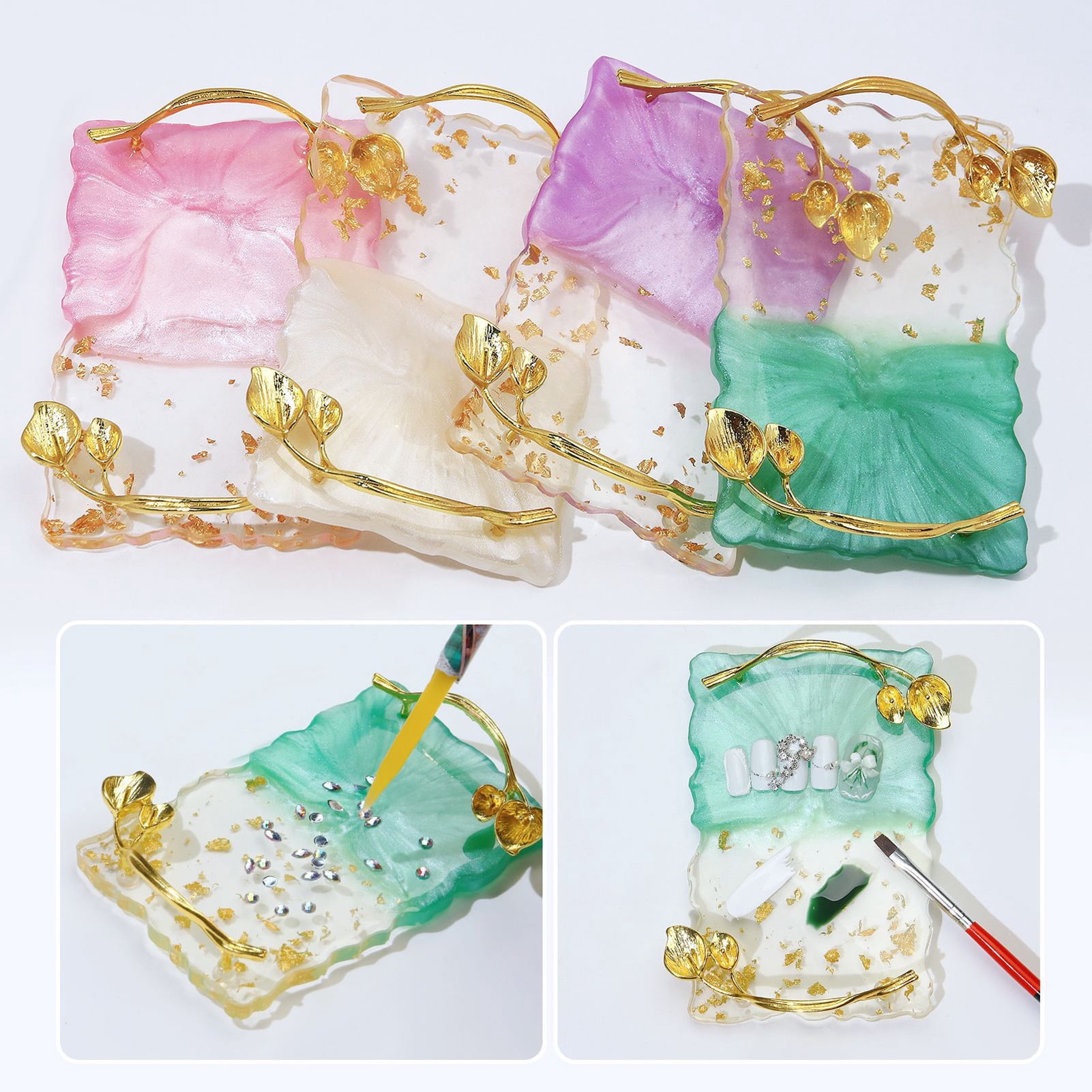 Kripyery Nail Art Palette Irregular Shape Vibrant Color Golden Leaf ...