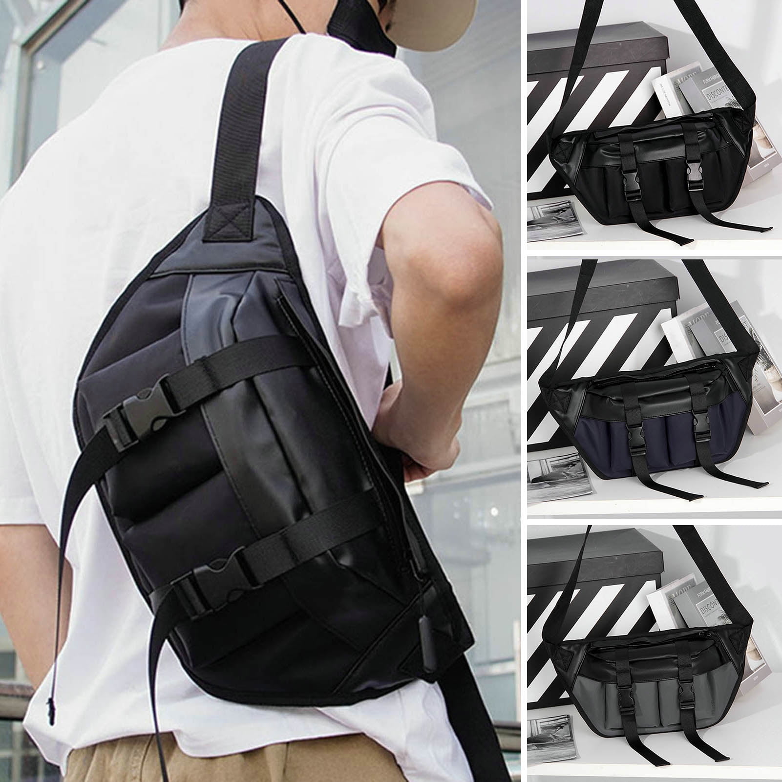 Kripyery Sling Bag Multiple Pockets High Capacity Items Storage Solid ...