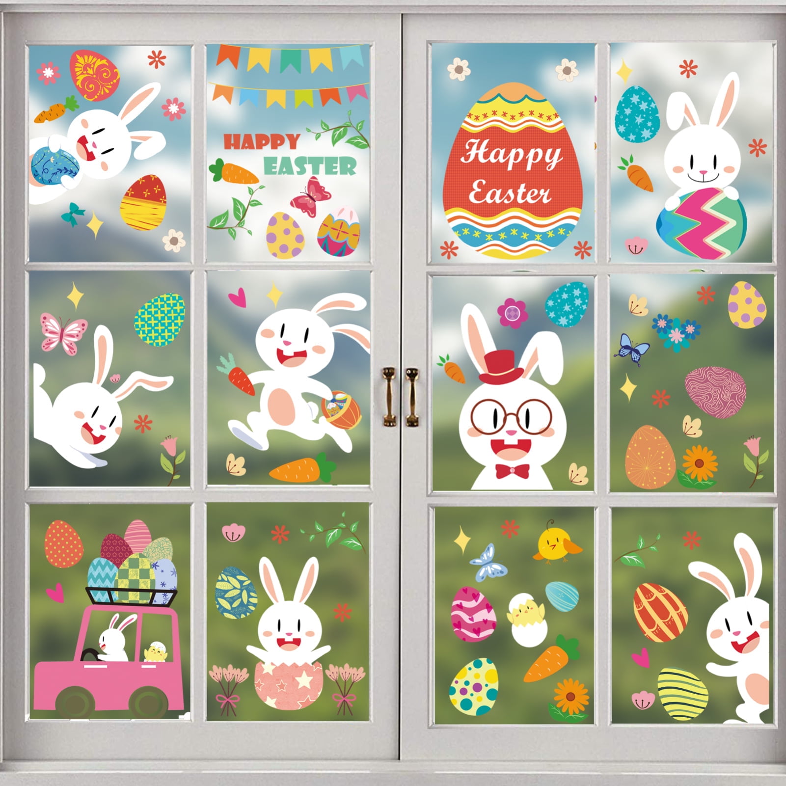 Kripyery Wall Decor No Adhesive Static Attach PVC Happy Easter Mural ...