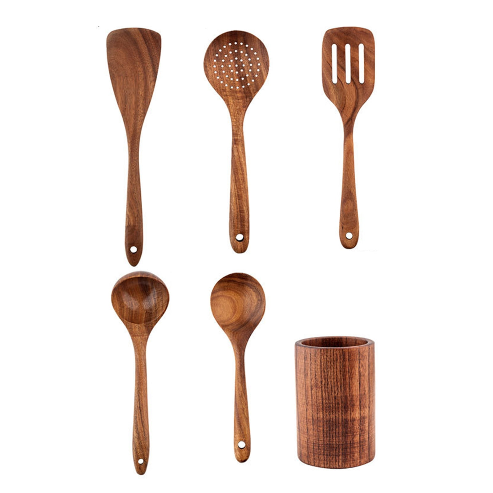 Kripyery Wooden Cooking Spoons and Spatula Set, 5/6Pcs Wooden Kitchen ...